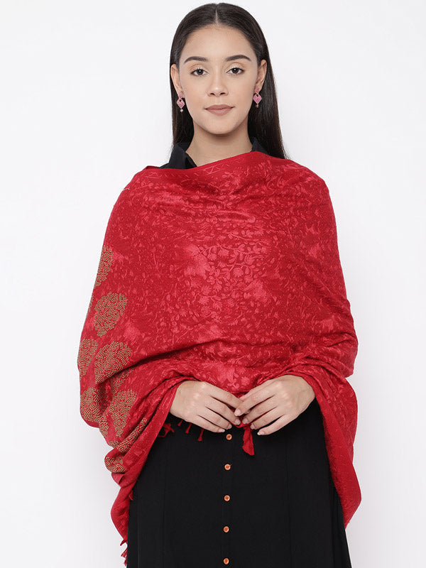 Buy Red Swarovski Crystal Wool Shawl for Women | Pashmoda