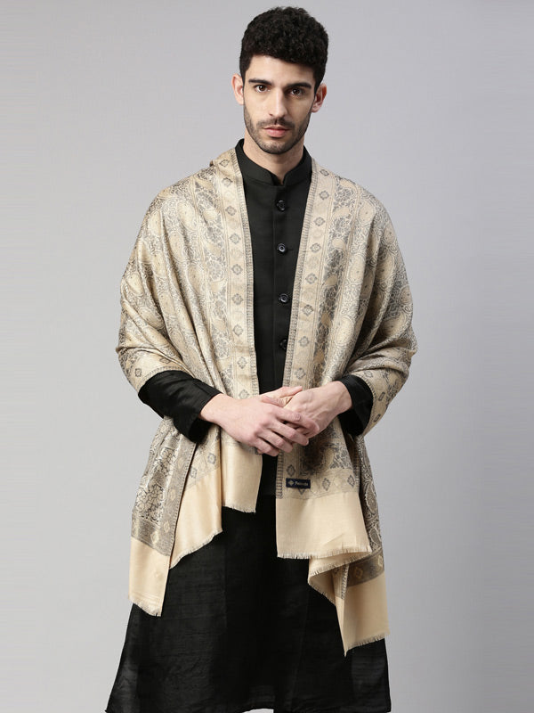 Men Zari Woven Design Stole (Size: 71X203 CM, Beige Color)