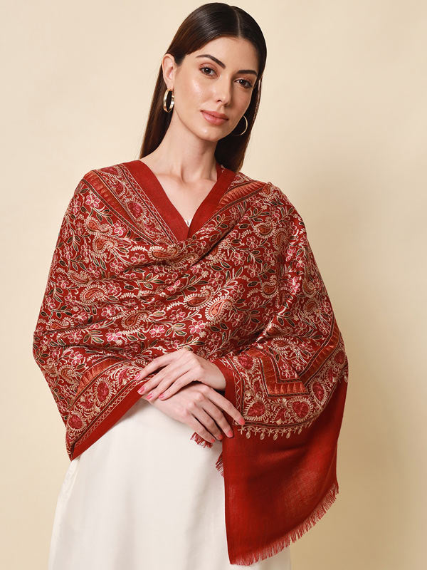 Women's Noorani 100% Pure Wool Nalki Embroidered Stole (Size 71x203 CM