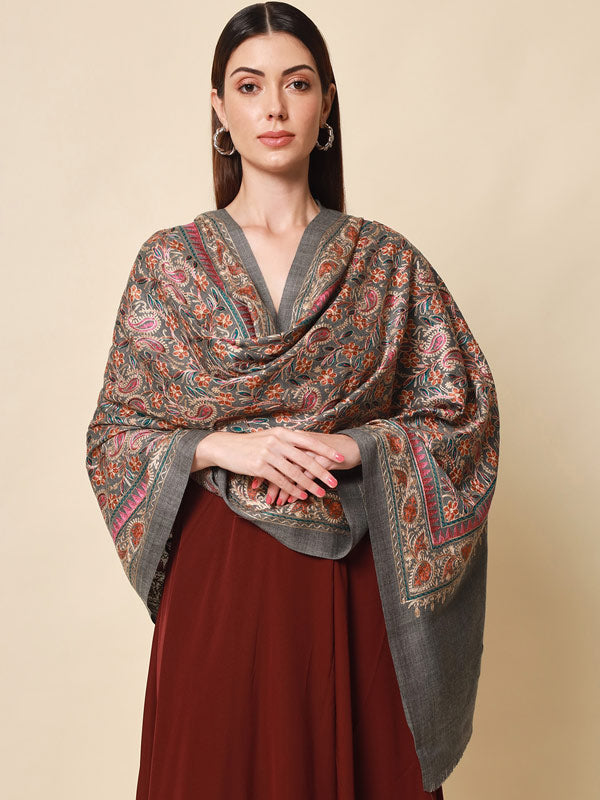 Women's Noorani 100% Pure Wool Nalki Embroidered Stole (Size 71x203 CM