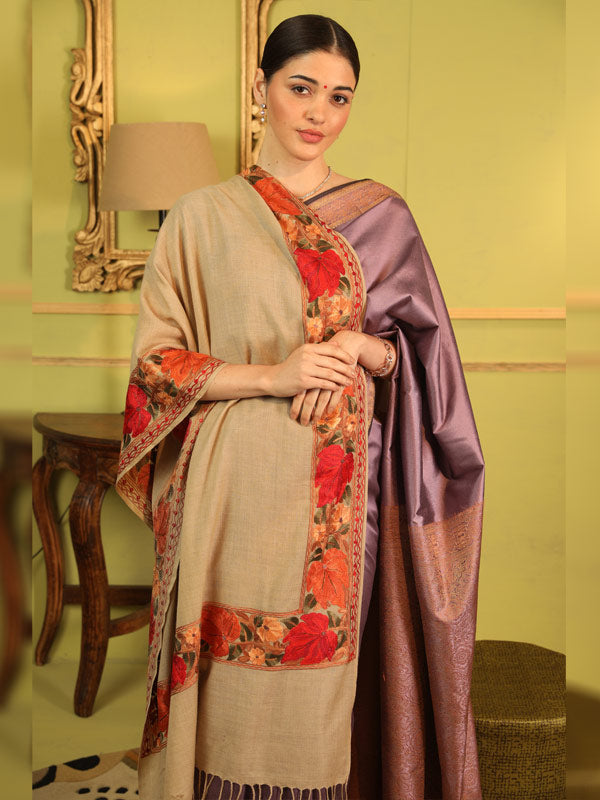 Women's Gulzaar 100% Pure Wool Aari Embroidered Kashmiri Stole (Size 7