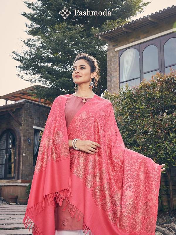 Buy Now: Pink Pure Wool Swarosvki Crystal Shawl | Pashmoda